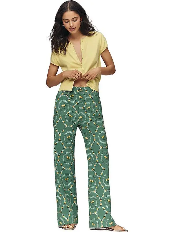 THE COLETTE COLLECTION BY MAEVE The Colette Full-length High-rise Wide-leg Pants - Green Pattern