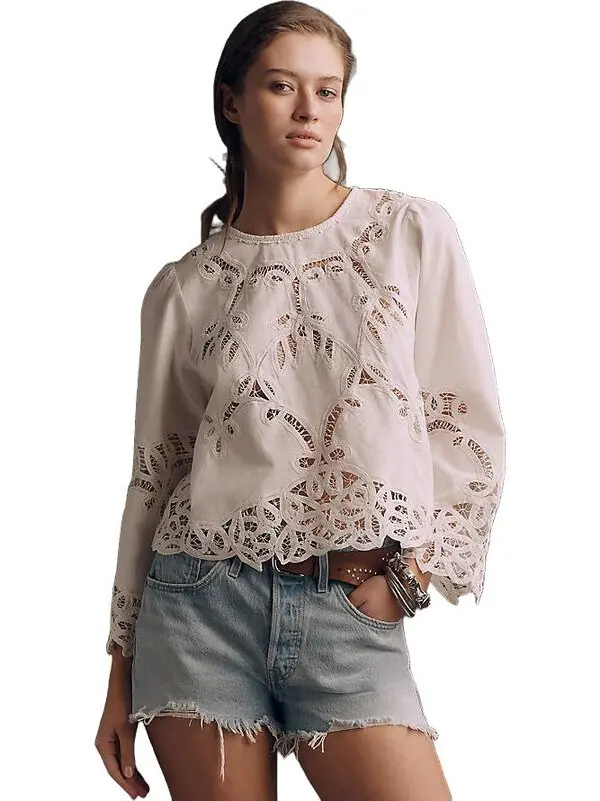 The Great. Picnic Lace Long-sleeve Top - Cream