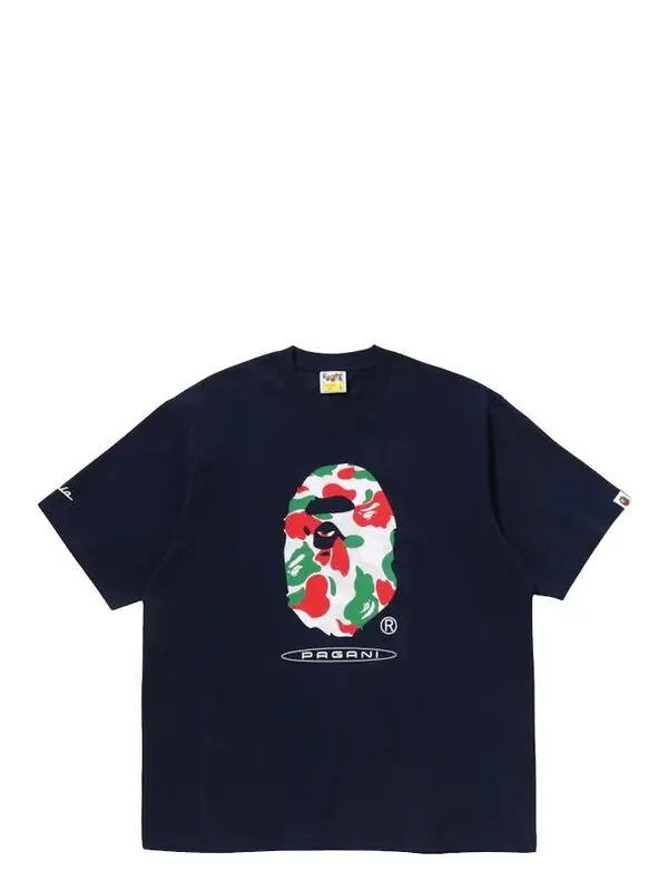 A BATHING APE X Pagani Camo Ape Head Relaxed Fit Tee Shirt - Navy Blue