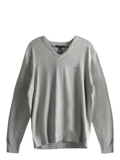 Tommy Hilfiger Essential Cotton V-neck Sweater - Light Grey Heather