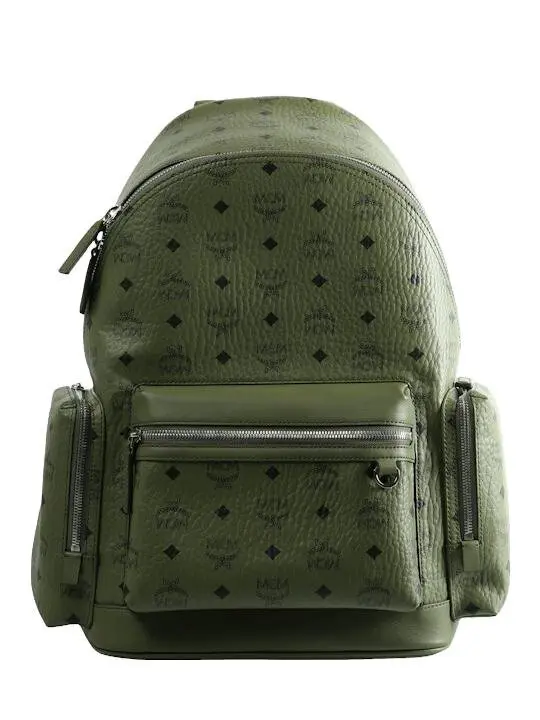 Mcm Stark Visetos Medium Backpack - Khaki Moss