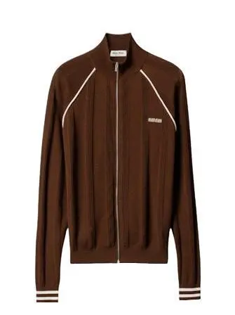 Miu Miu Cotton Track Jacket - Cocoa Brown/natural