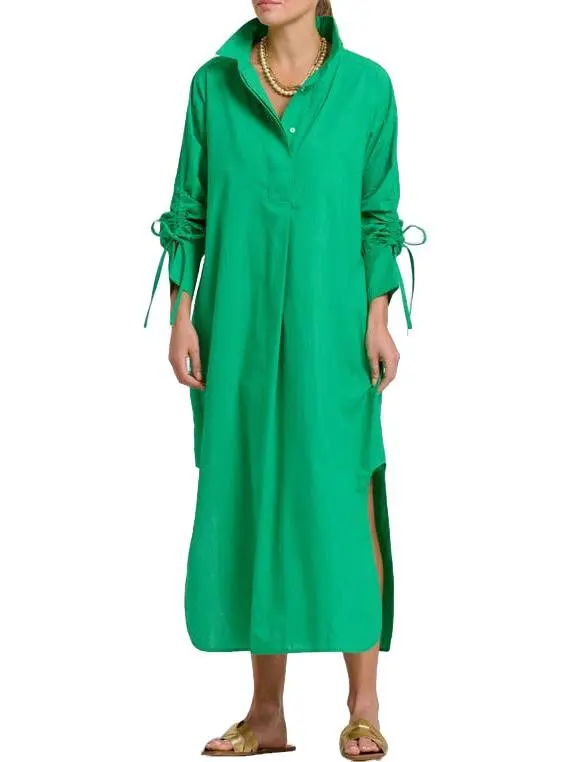 SHIRTY Gathered Long Sleeve Cotton Maxi Dress - Bright Green