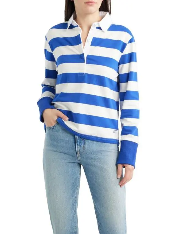 SHIRTY Rugby Stripe Cotton Sweatshirt - Azure Blue Stripe