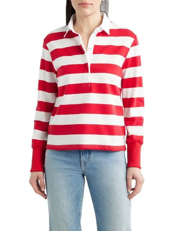 SHIRTY Rugby Stripe Cotton Sweatshirt - Cherry Red Stripe