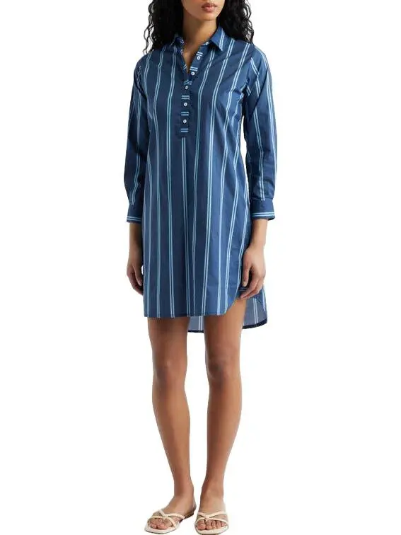 SHIRTY Classic Stripe Long Sleeve Shirt Dress - Navy/green Stripe