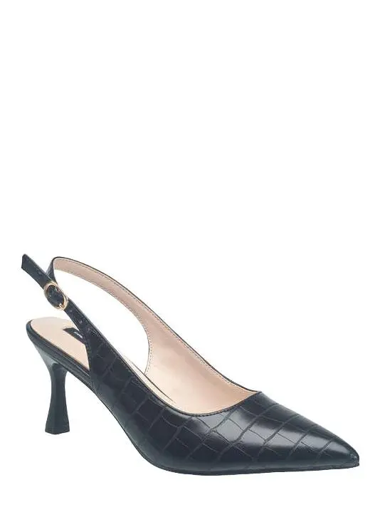 French Connection Brenna Croc Effect Slingback Heels With Sculptural Mid Heel - Black