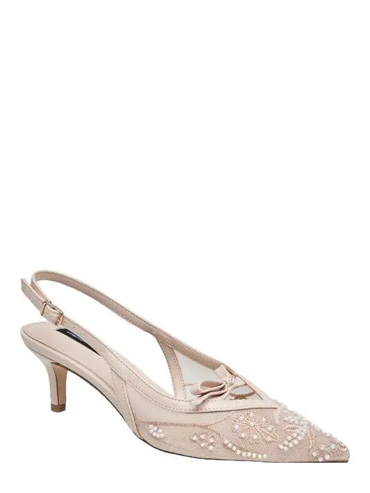 French Connection Embroidered Bead Heel - Nude