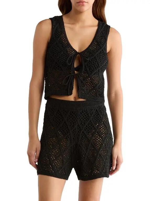 Elan Open Stitch Cotton Blend Vest - Black