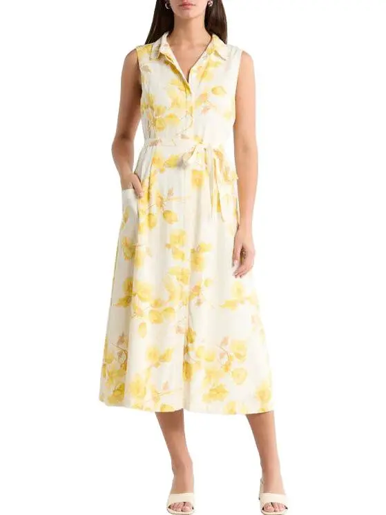 Vince Camuto Floral Print Midi Shirtdress - New Ivory