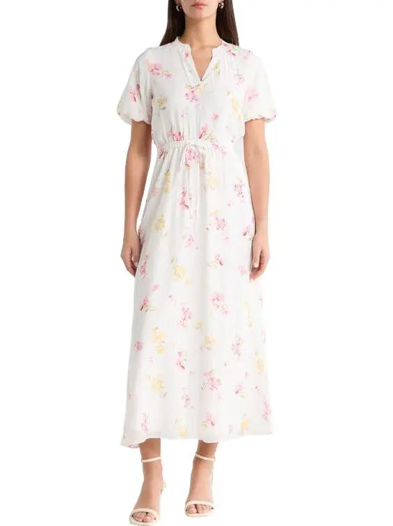 Vince Camuto Floral Split Neck Maxi Dress - Lemon Cream