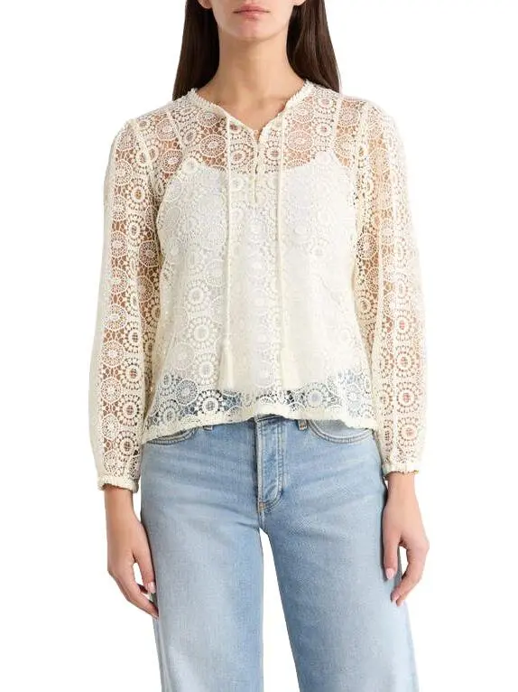 Vince Camuto Long Sleeve Lace Tassel Top - New Ivory