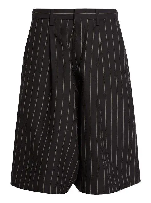 R13 Pinstripe Wool & Linen Shorts - Black White Pinstripe