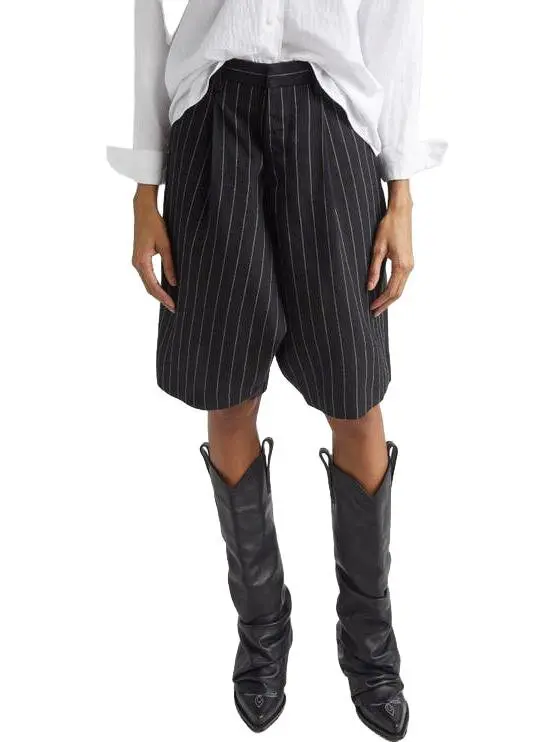 R13 Pinstripe Wool & Linen Shorts - Black White Pinstripe
