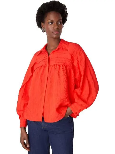 Whistles Textured Frill Detail Blouse - Red