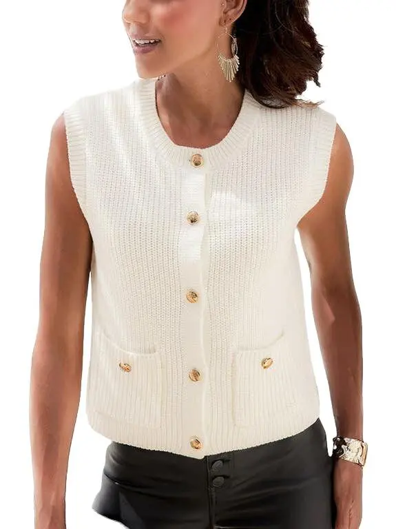 LASCANA Sleeveless Knit Sweater Vest - Ivory
