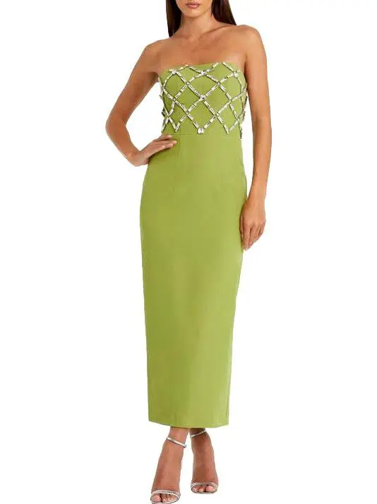 Mac Duggal Strapless Crepe Ankle Gown With Beaded Details - Apple Green