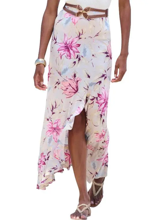 LASCANA Printed Maxi Skirt With Ruffle Detail - Light Pink Floral