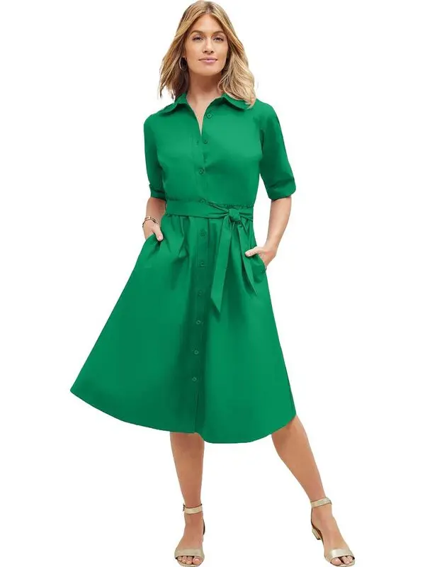 JESSICA LONDON Stretch Poplin Shirt Dress - Kelly Green