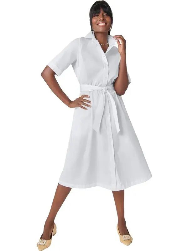 JESSICA LONDON Stretch Poplin Shirt Dress - White