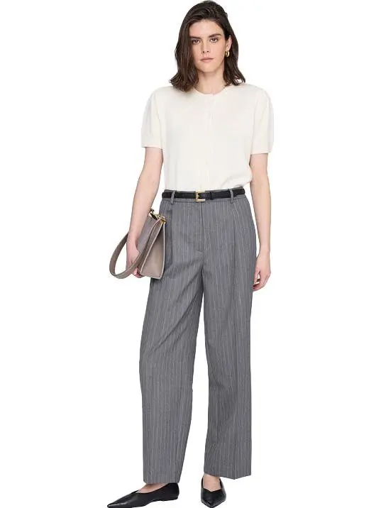 ANINE BING Trent Cropped Trouser - Light Grey Pinstripe