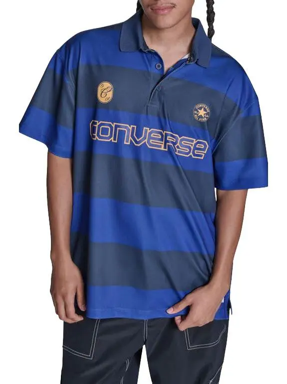 CONVERSE Retro Striped Short Sleeve Polo Shirt - Converse Blue Multi