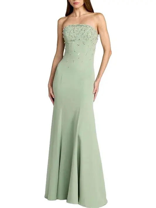 Mac Duggal Strapless Embellished Crepe Mermaid Gown - Sage