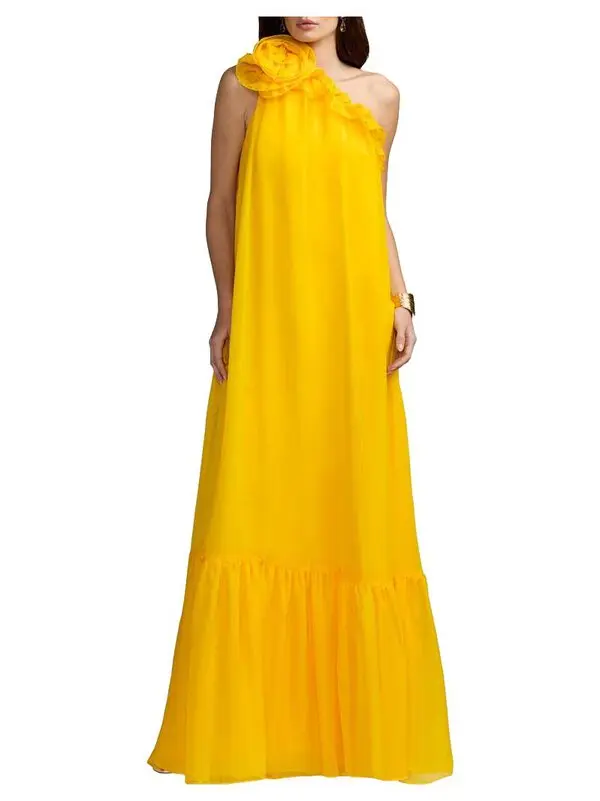 Mac Duggal Chiffon Maxi Gown With Rosette - Sunshine