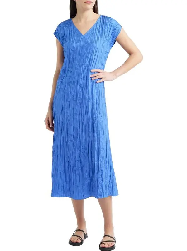 Eileen Fisher Cap Sleeve Silk Maxi Dress - Blue Star