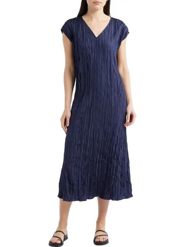 Eileen Fisher Cap Sleeve Silk Maxi Dress - Ink