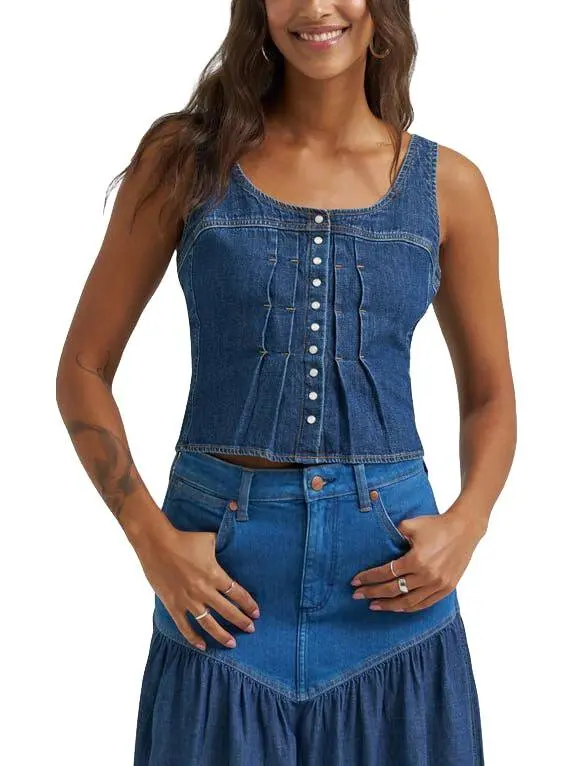 Wrangler Pleated Denim Corset Tank - Lone Rider