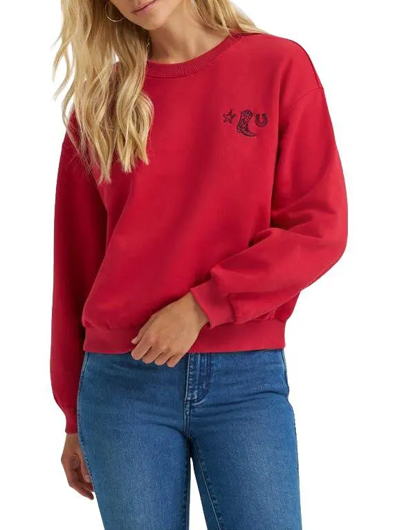 Wrangler Embroidered Pullover Sweatshirt - Red
