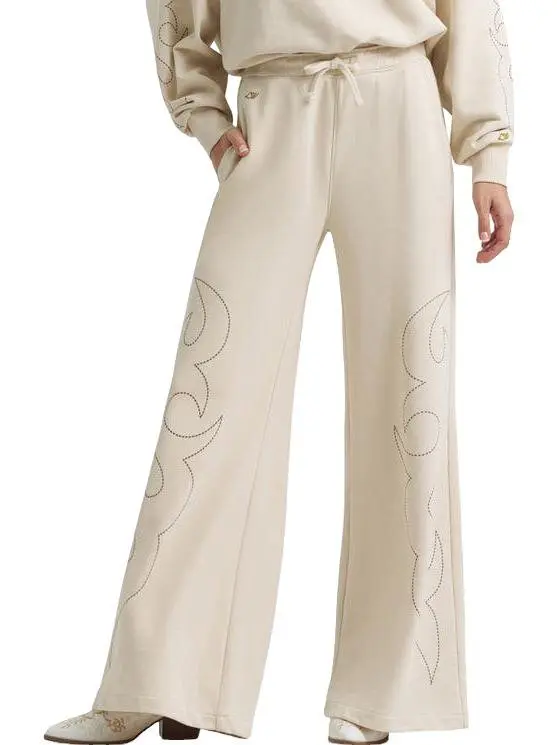 Wrangler X Lainey Wilson Western Print Wide Leg Sweatpants - Cream