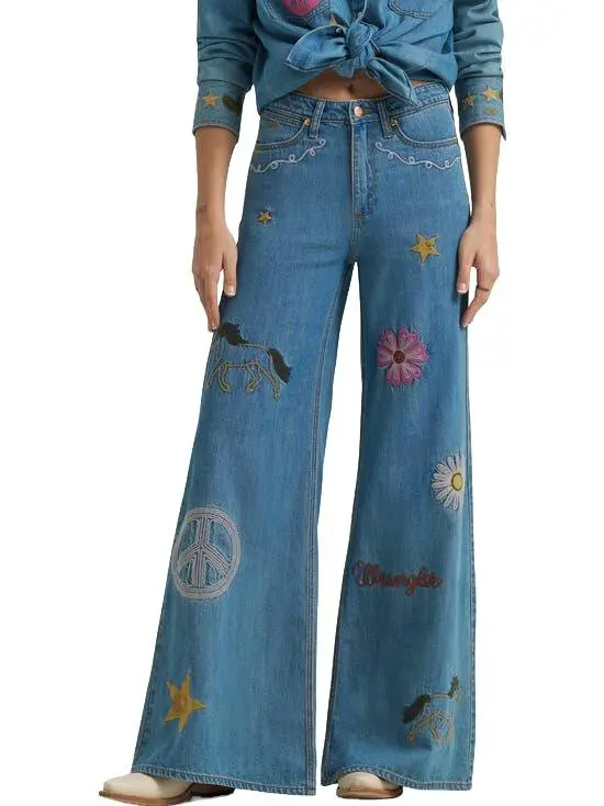 Wrangler X Lainey Wilson Embroidered Wide-leg Jeans - Denim