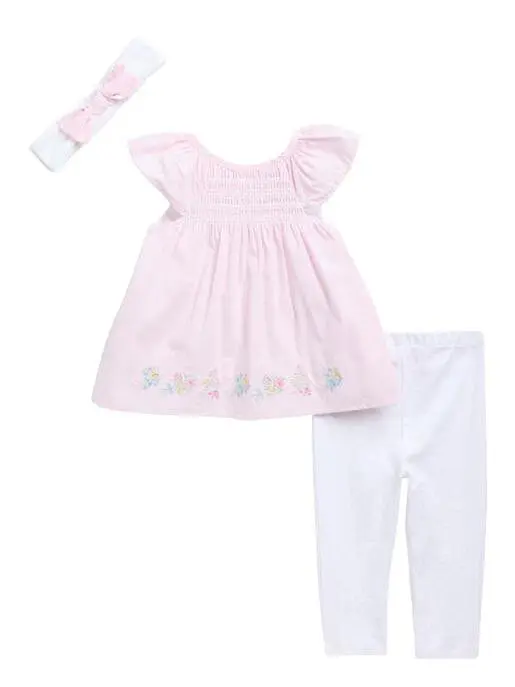 LITTLE ME Posy Tunic, Leggings, And Headband Set - Pink