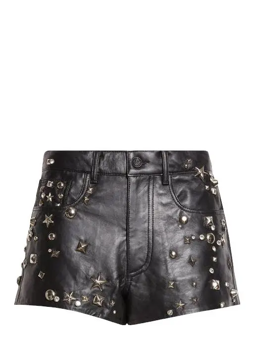 R13 Studded Five-pocket Leather Shorts - Black With Studs