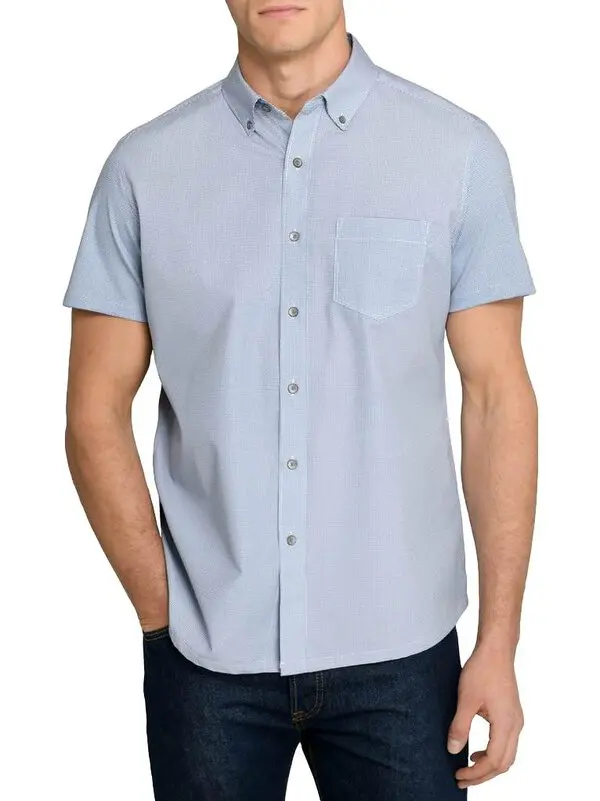 W.R.K Slim Fit Micro Circle Reworked Short Sleeve Button-down Shirt - Navy