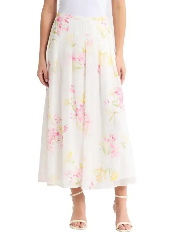 Vince Camuto Floral Print Maxi Skirt - Lemon Cream