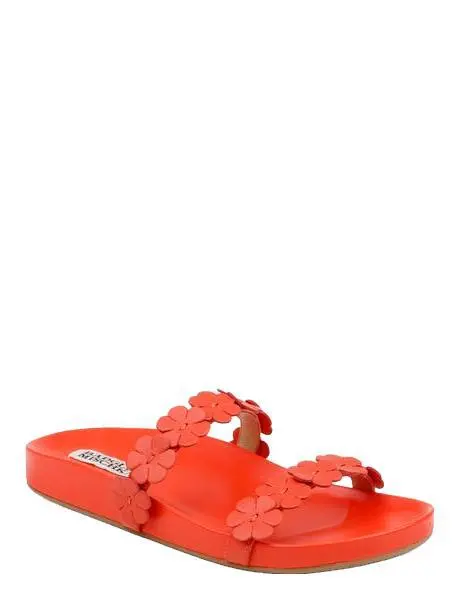 Badgley Mischka Waterbury Floral Slide Sandal - Red Leather