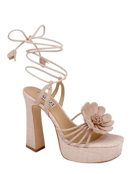 Badgley Mischka Ankle Wrap Platform Sandal - Beige Suede