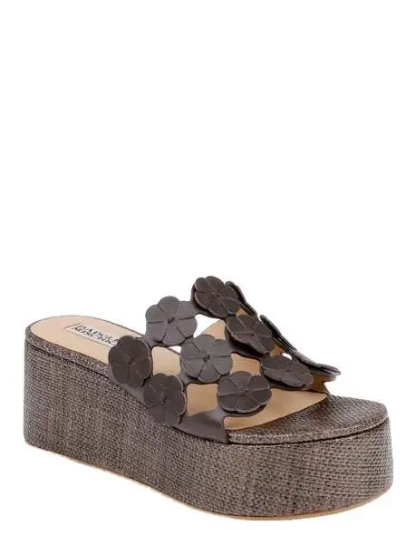Badgley Mischka Platform Wedge Slide Sandal - Brown Leather