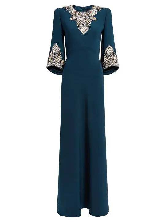 Jenny Packham Ice Cascade Embellished Gown - Hawks Eye Blue