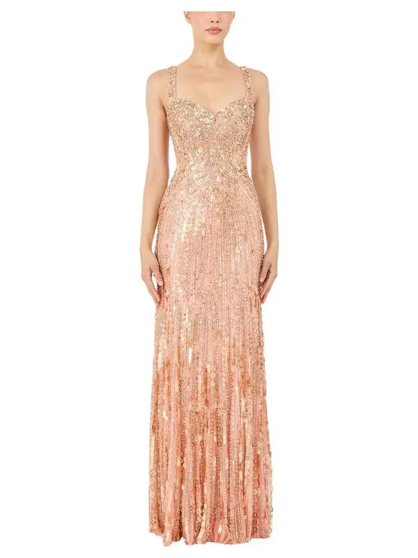 Jenny Packham Da Vinci Sequin-embellished Gown - Peach Fizz