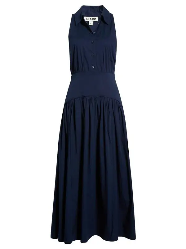 Staud Romy Sleeveless Stretch Cotton Shirt Dress - Navy