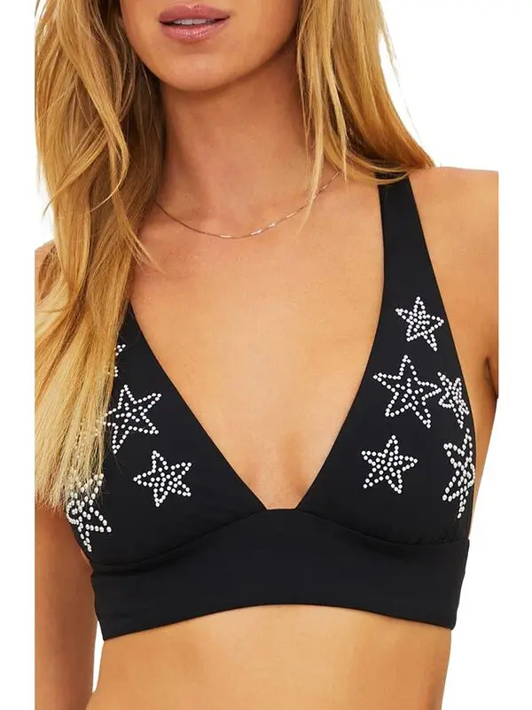 Beach Riot Leni Embellished Bikini Top - Black
