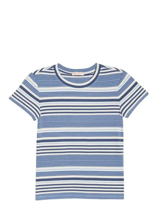 Marine Layer Lexi Rib Stripe Crewneck T-shirt - Blue Multi Stripe