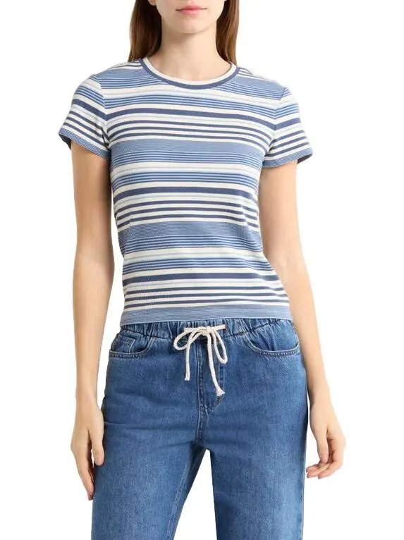 Marine Layer Lexi Rib Stripe Crewneck T-shirt - Blue Multi Stripe