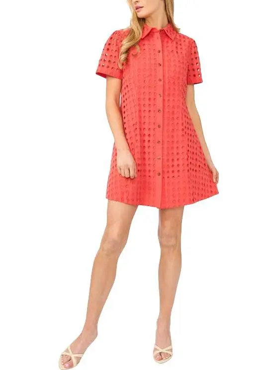 CECE DUPRAZ Cotton Eyelet Mini Shirtdress - Cayenne