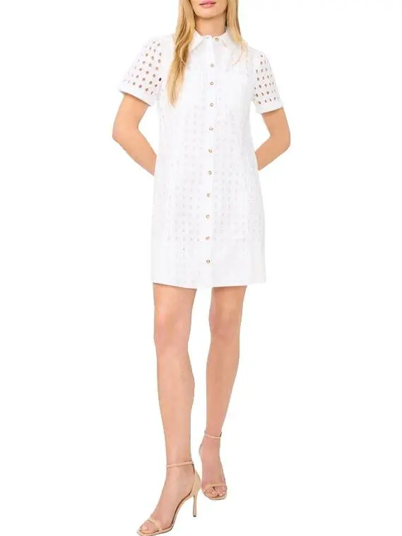 CECE DUPRAZ Cotton Eyelet Mini Shirtdress - Ultra White