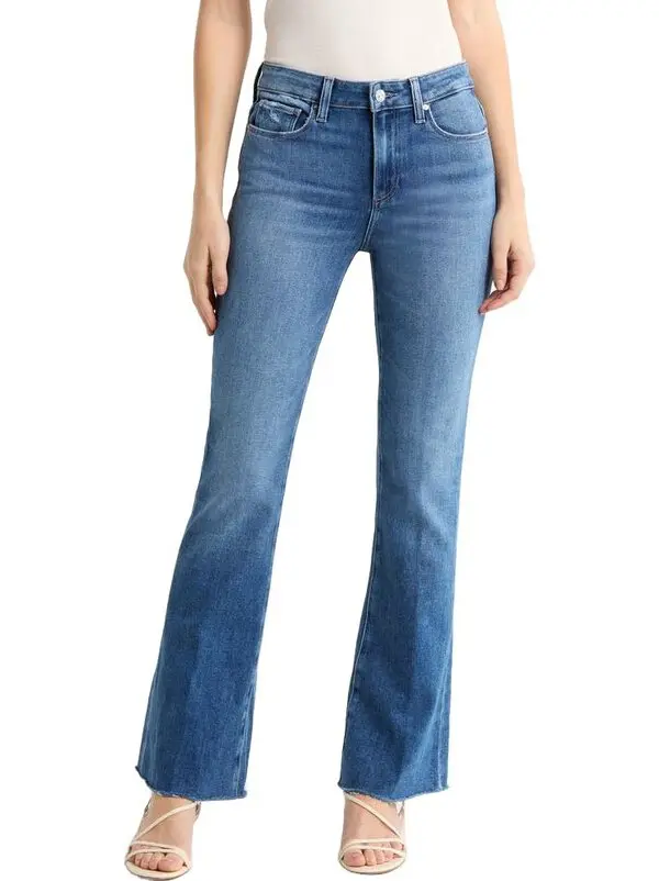 Paige Laurel Raw Hem High Waist Canyon Bootcut Jeans - Bookshelf